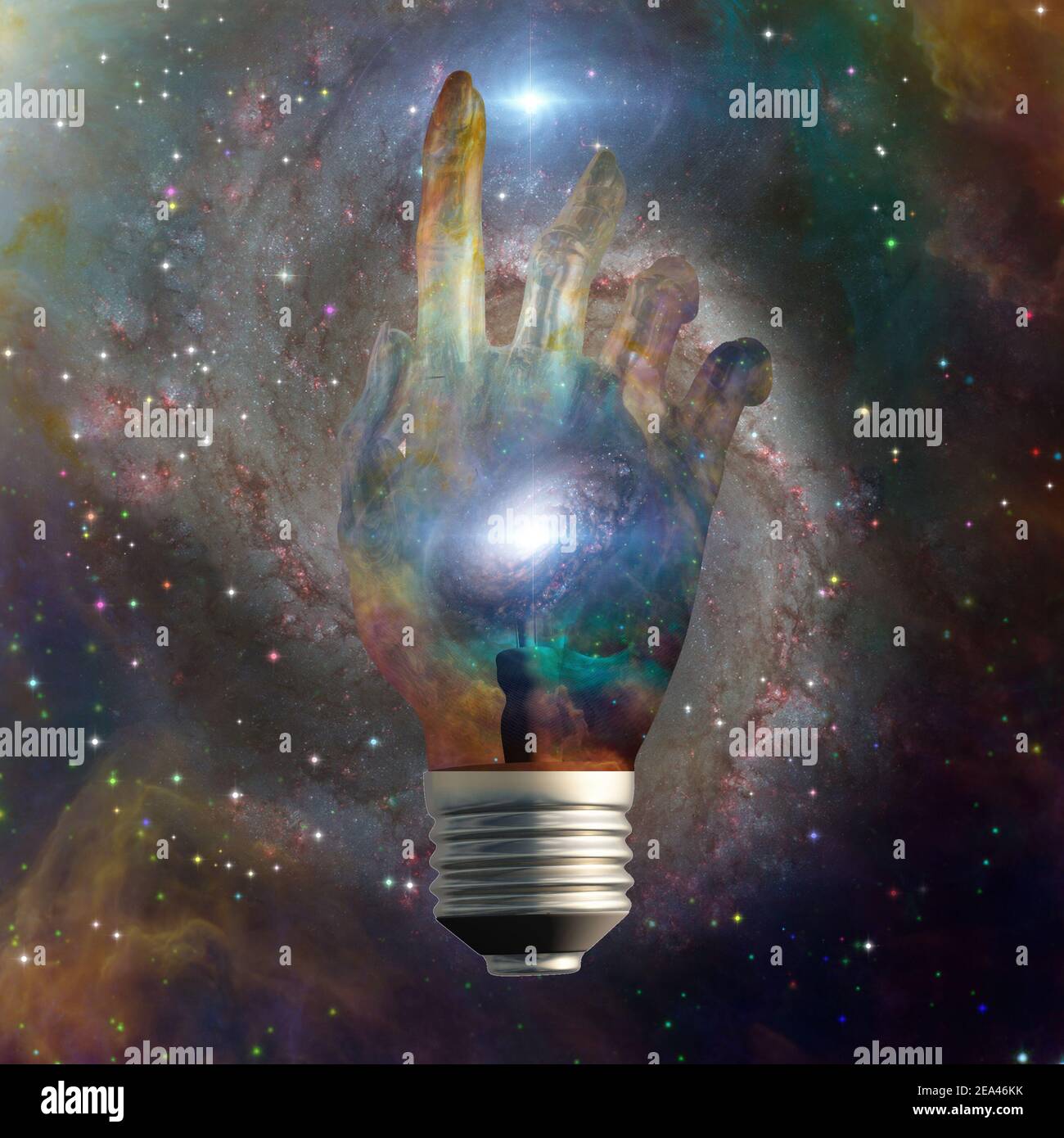 Cosmic light bulb with stars. 3D rendering Stock Photo - Alamy