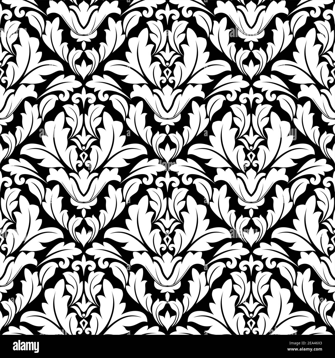 Seamless damask pattern in white and black colors for background design ...