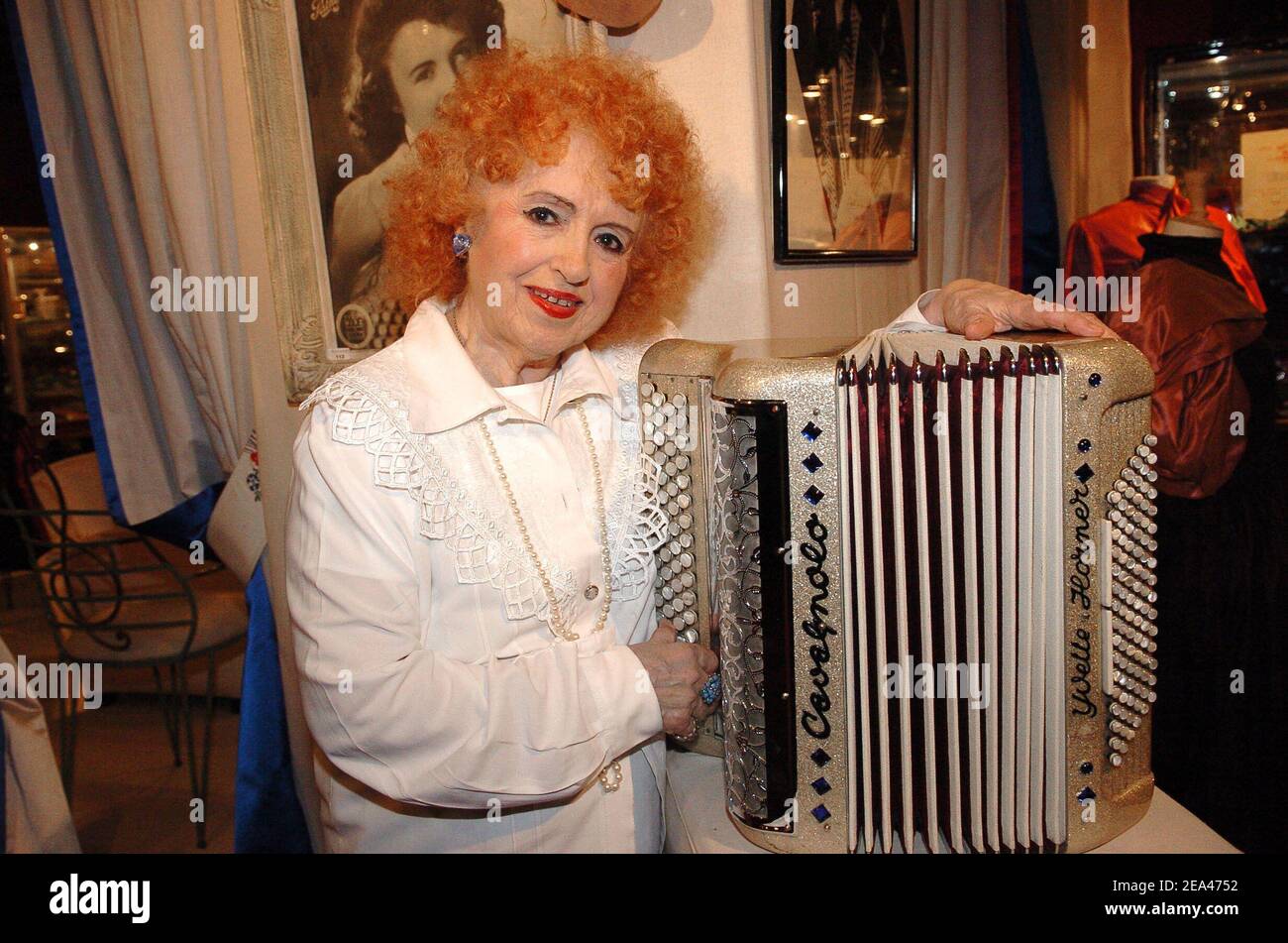 EXCLUSIVE. French famous accordionist Yvette Horner poses among pieces ...