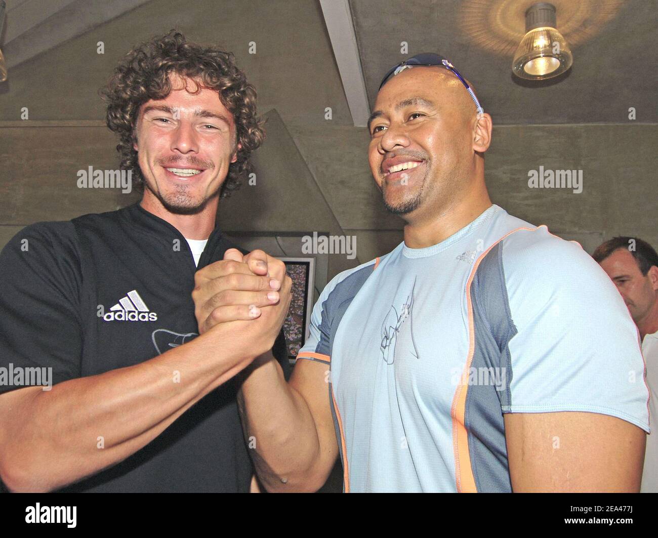 EXCLUSIVE. New Zealand All Blacks rugby legend, Jonah Lomu (R), meets ...