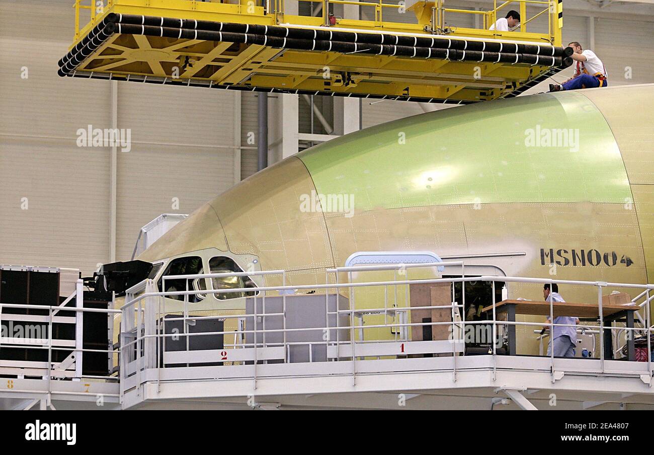 EXCLUSIVE. The Airbus A-380 final assembly line in the Halls 40 of the ...
