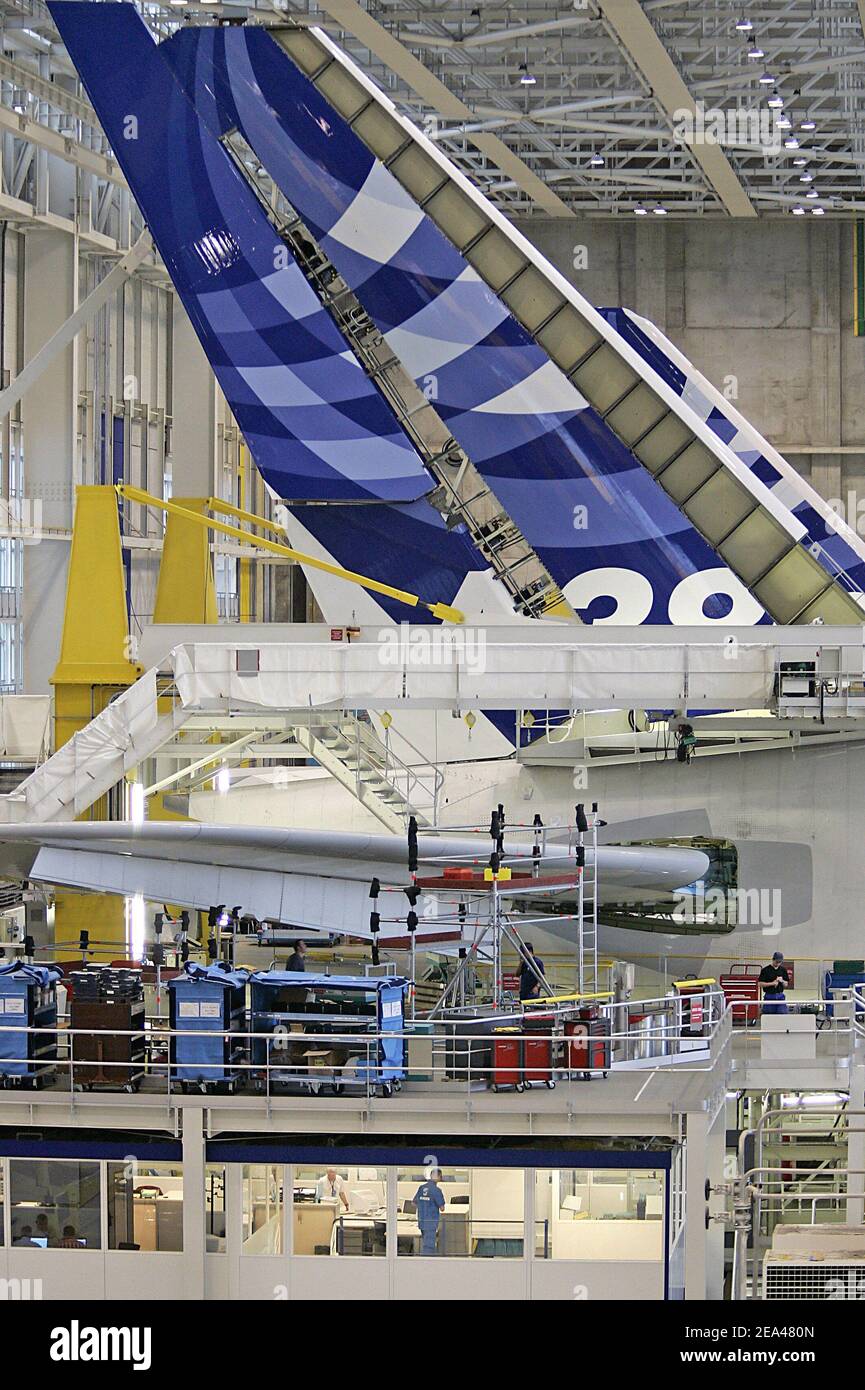 EXCLUSIVE. The Airbus A-380 final assembly line in the Halls 40 of the ...