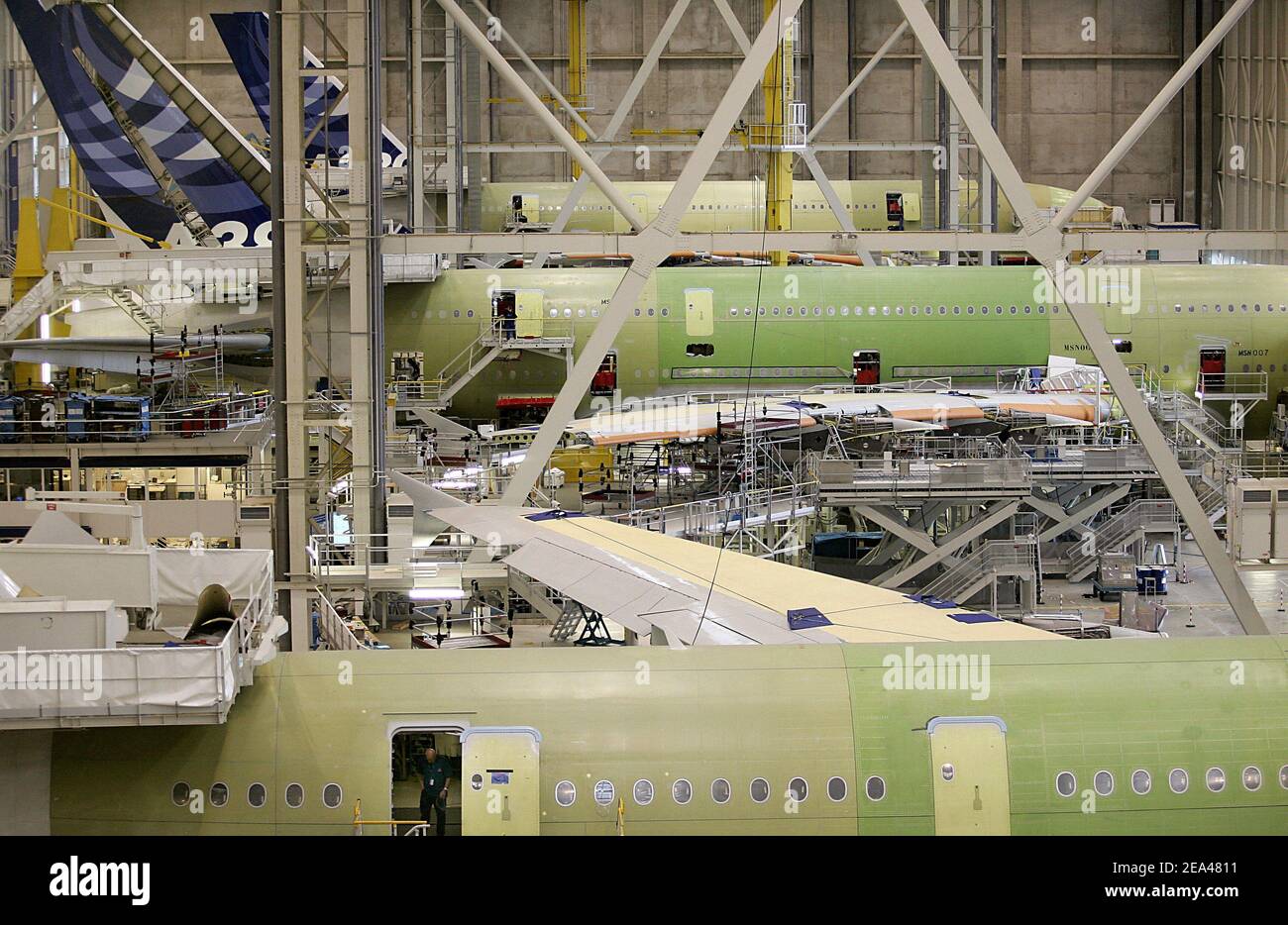 EXCLUSIVE. The Airbus A-380 final assembly line in the Halls 40 of the ...