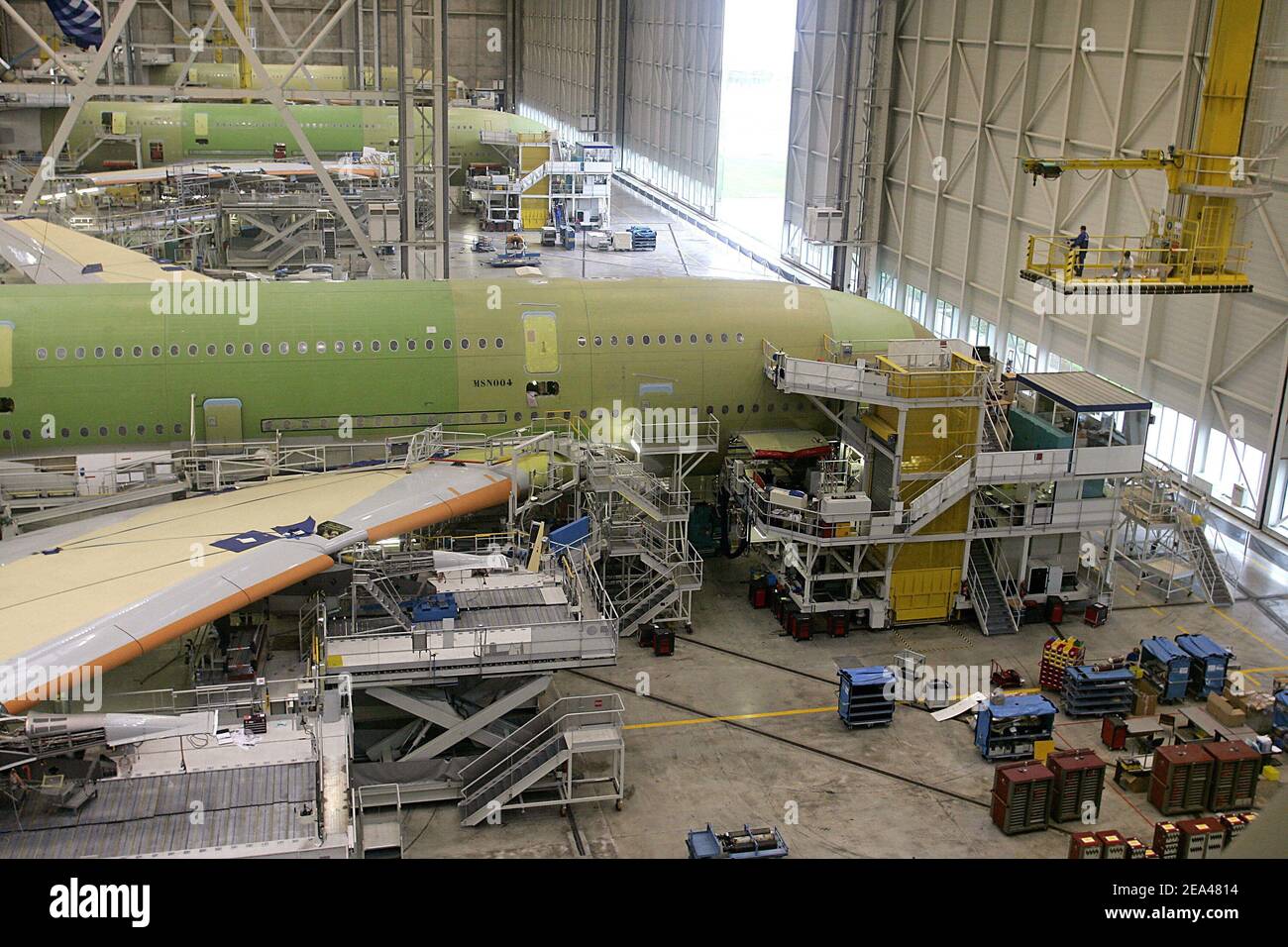 EXCLUSIVE. The Airbus A-380 final assembly line in the Halls 40 of the ...