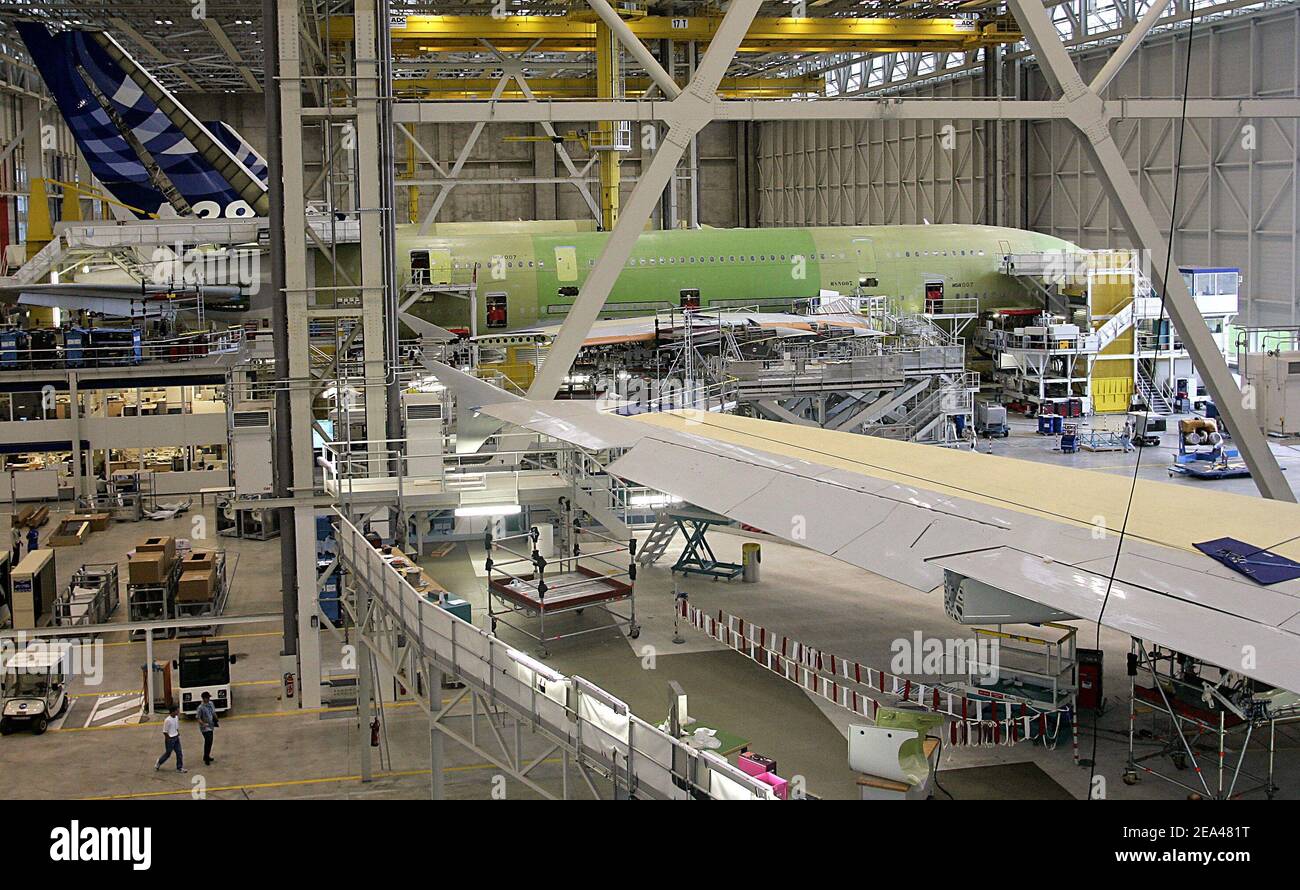 EXCLUSIVE. The Airbus A-380 final assembly line in the Halls 40 of the ...