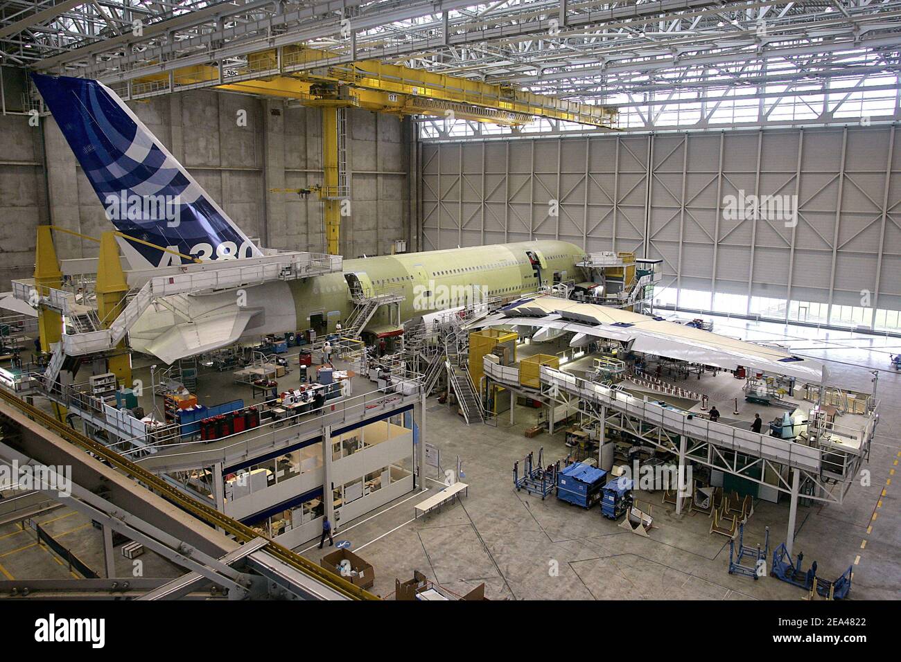 EXCLUSIVE. The Airbus A-380 final assembly line in the Halls 40 of the ...