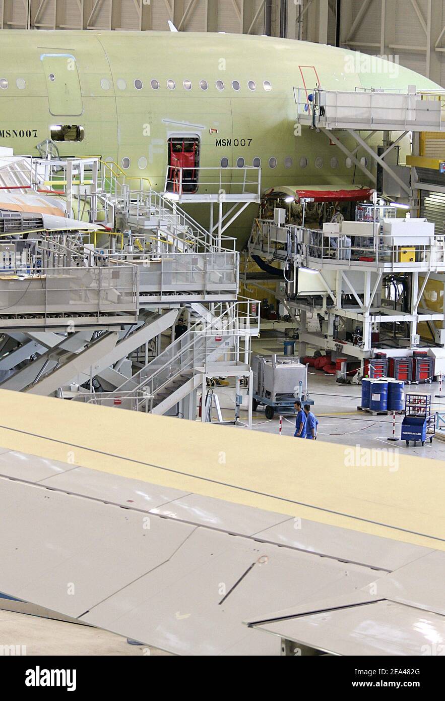 EXCLUSIVE. The Airbus A-380 final assembly line in the Halls 40 of the ...