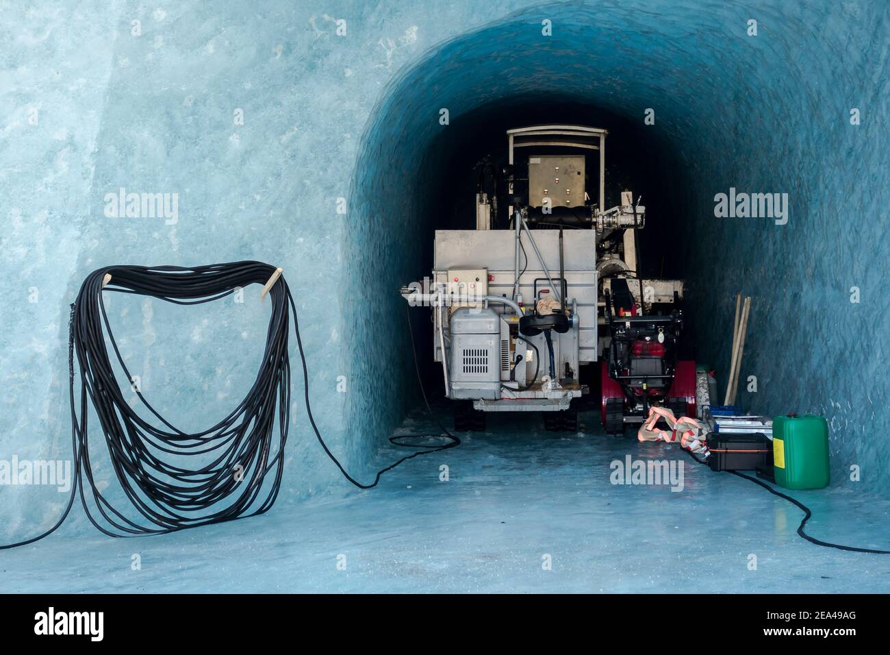 Ice tunnel and cave maintenance equipment parked in dedicated ice ...