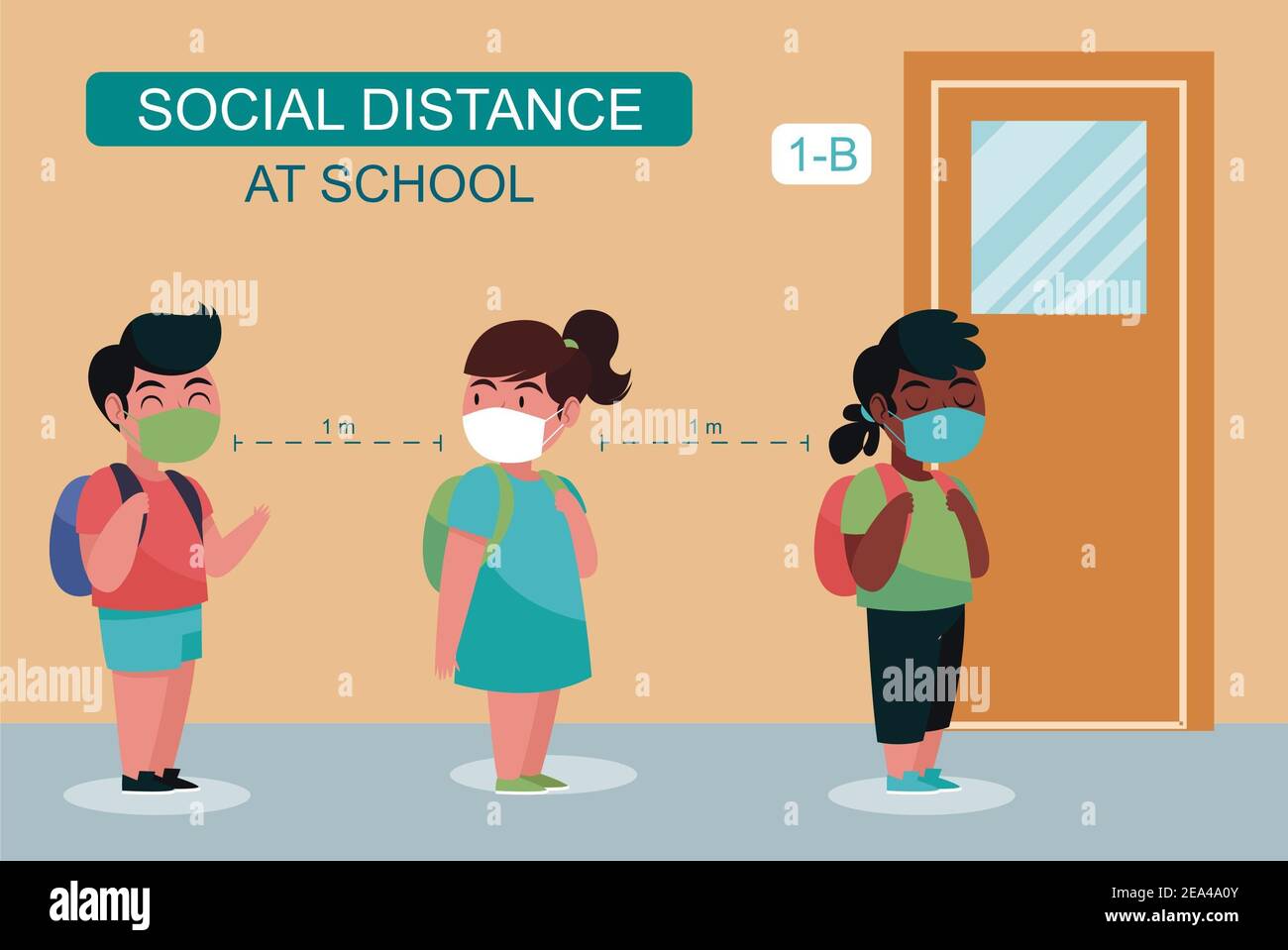 An illustration portraying kids keeping social distance at school Stock ...