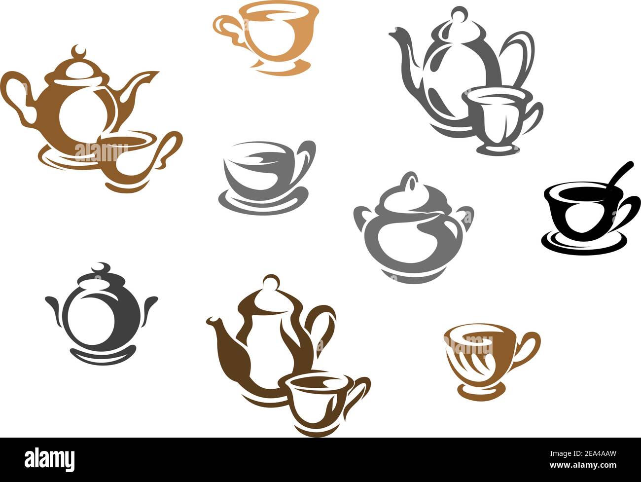 Tea cups and teapots symbols for restaurant or cafe design Stock Vector ...