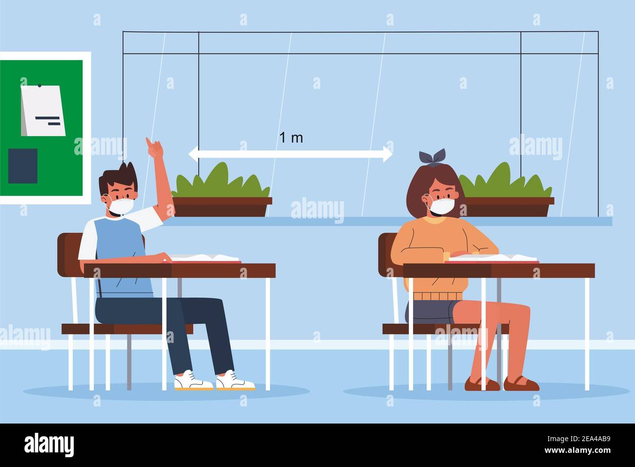 An illustration portraying kids keeping social distance at school Stock ...