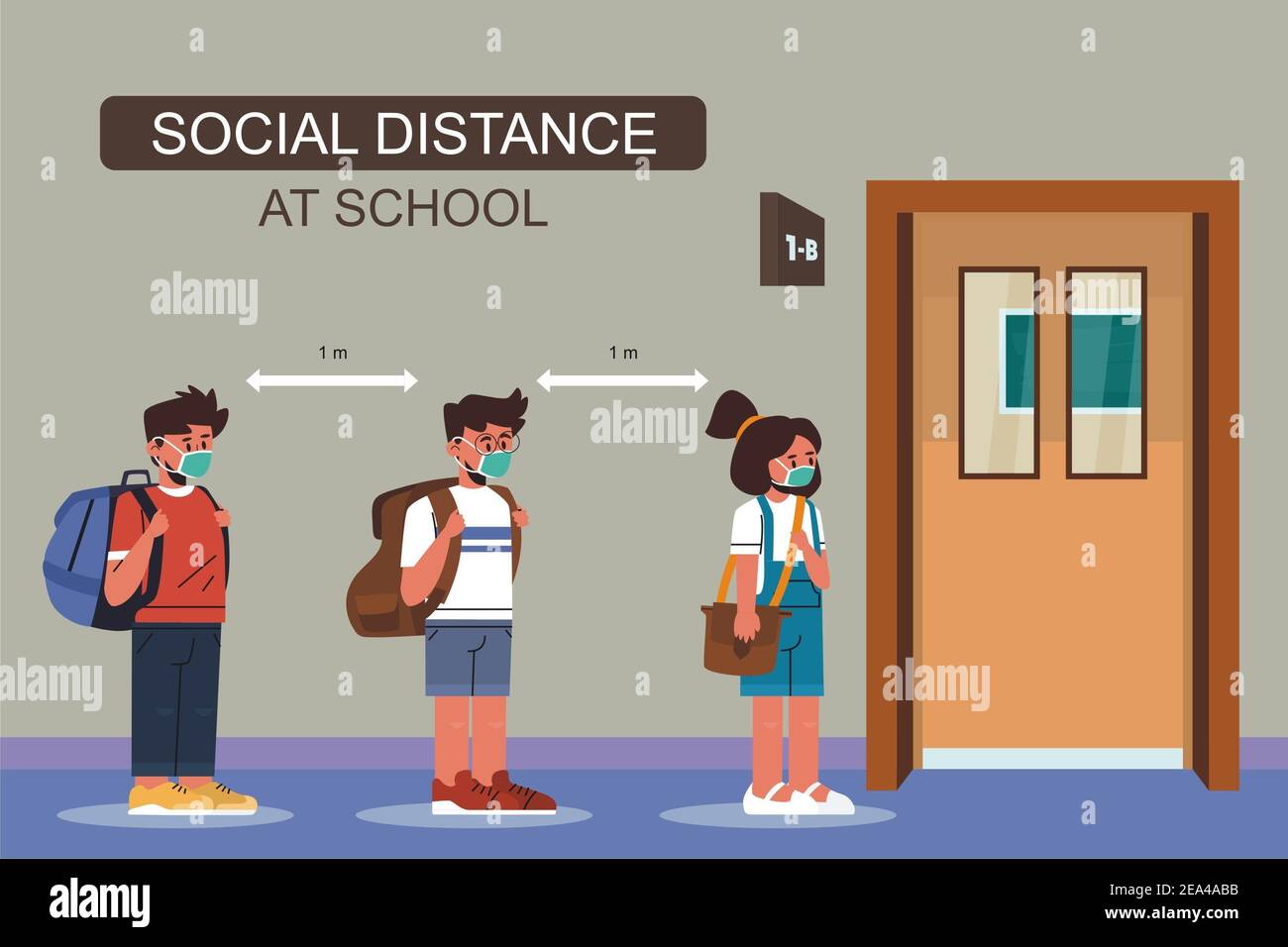 An illustration portraying kids keeping social distance at school Stock ...