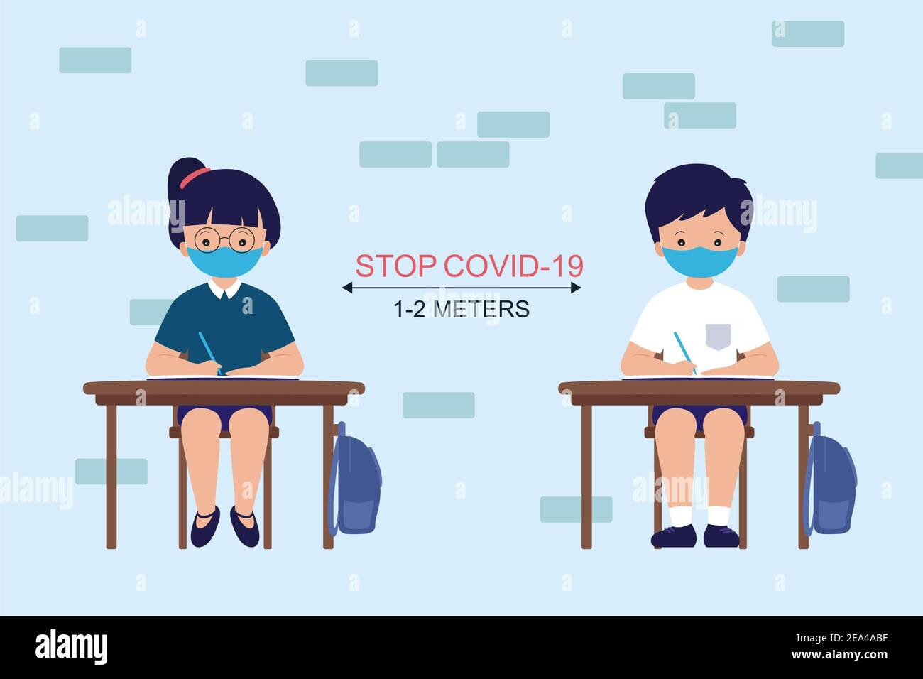 An illustration portraying kids keeping social distance at school Stock ...