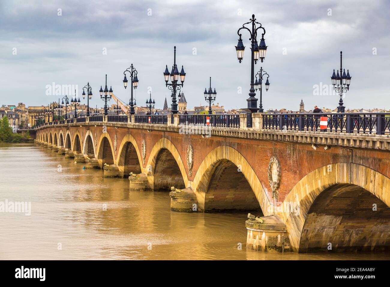 Pont de pierre, old stony bridge in Bordeaux in a beautiful summer day ...