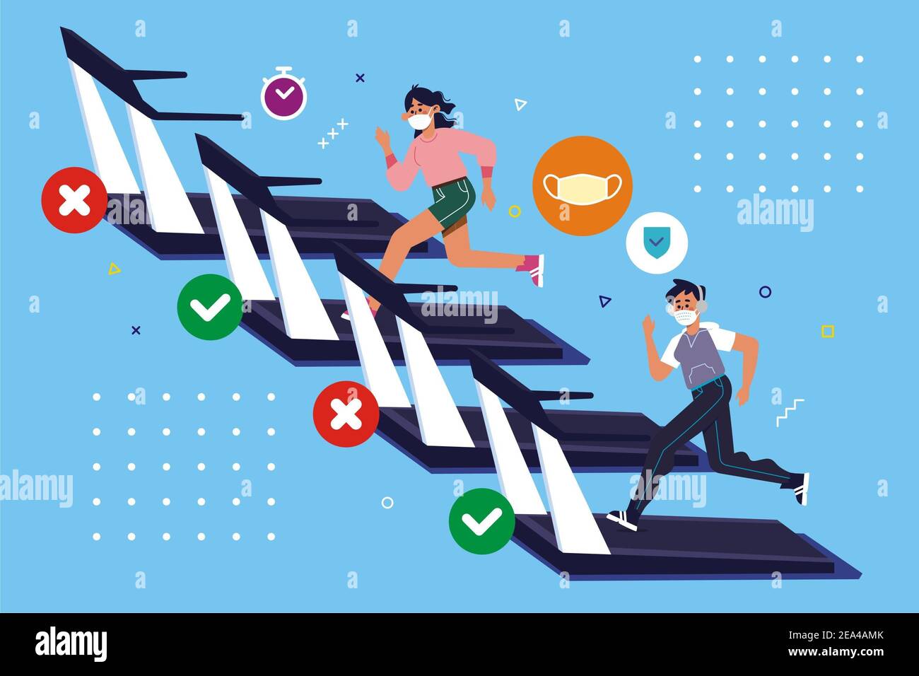 An illustration portraying people working out at the gym while keeping ...