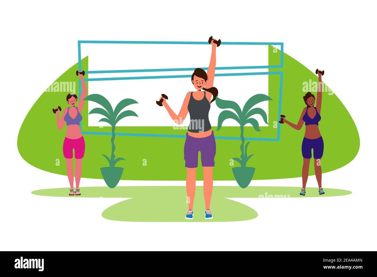An illustration portraying people working out at the gym while keeping ...