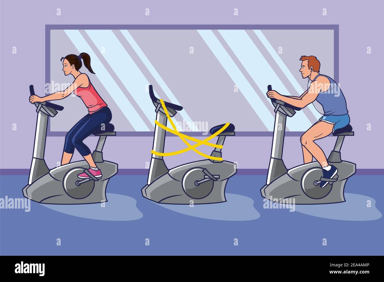 An illustration portraying people working out at the gym while keeping ...