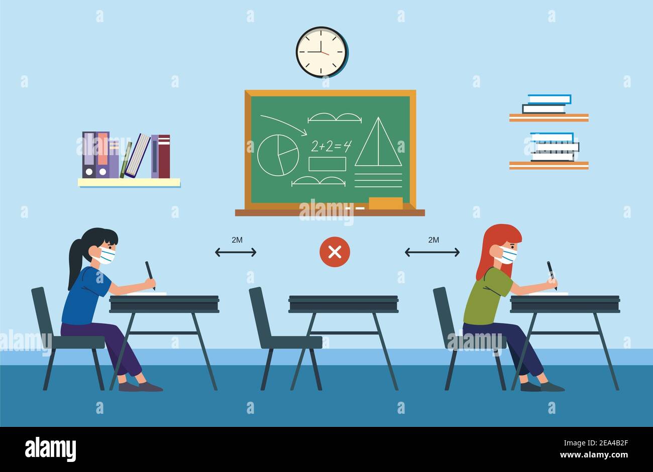 An illustration portraying kids keeping social distance at school Stock ...