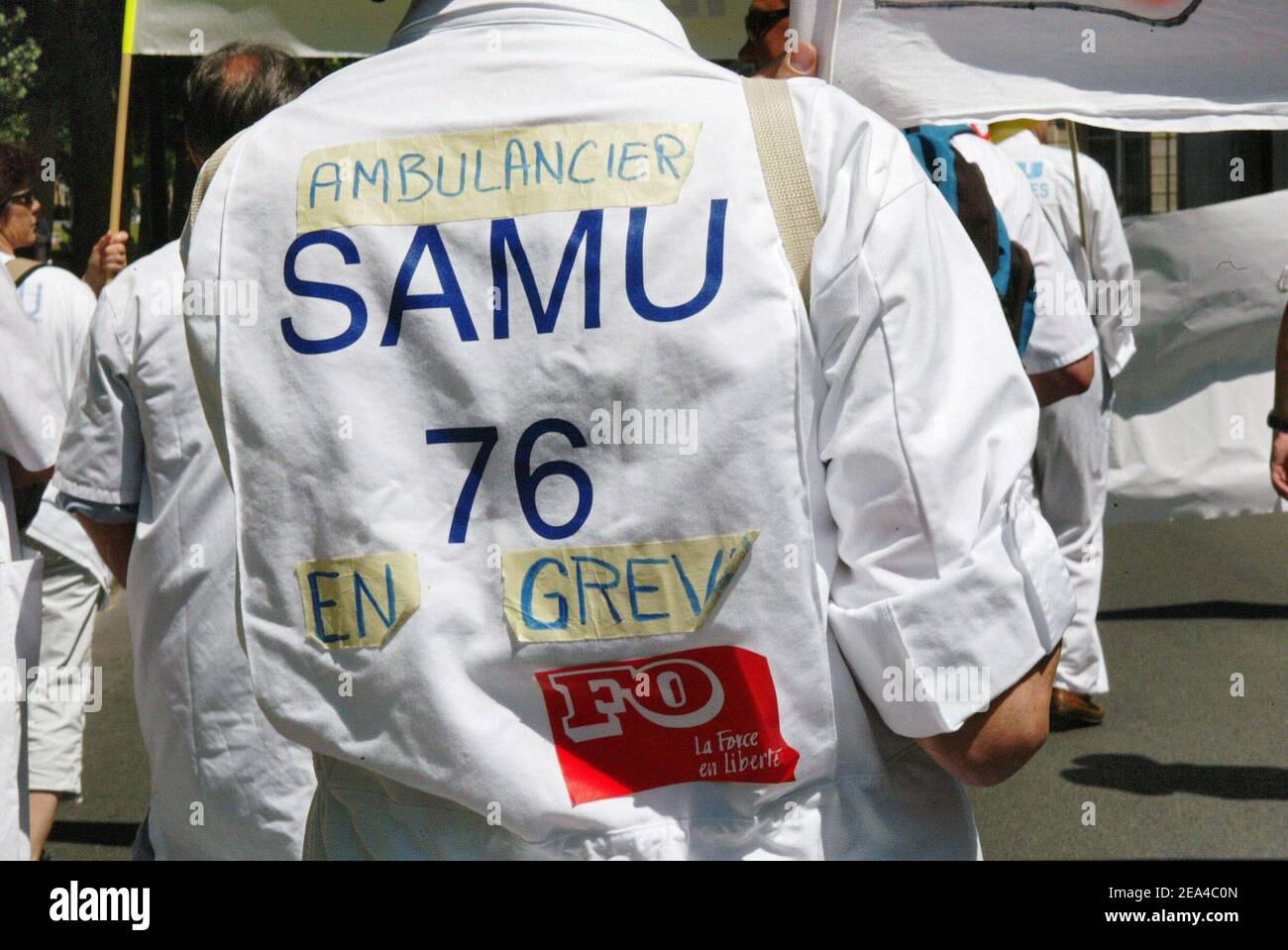 French ambulance and emergency rescue (SAMU) drivers demonstrate from ...