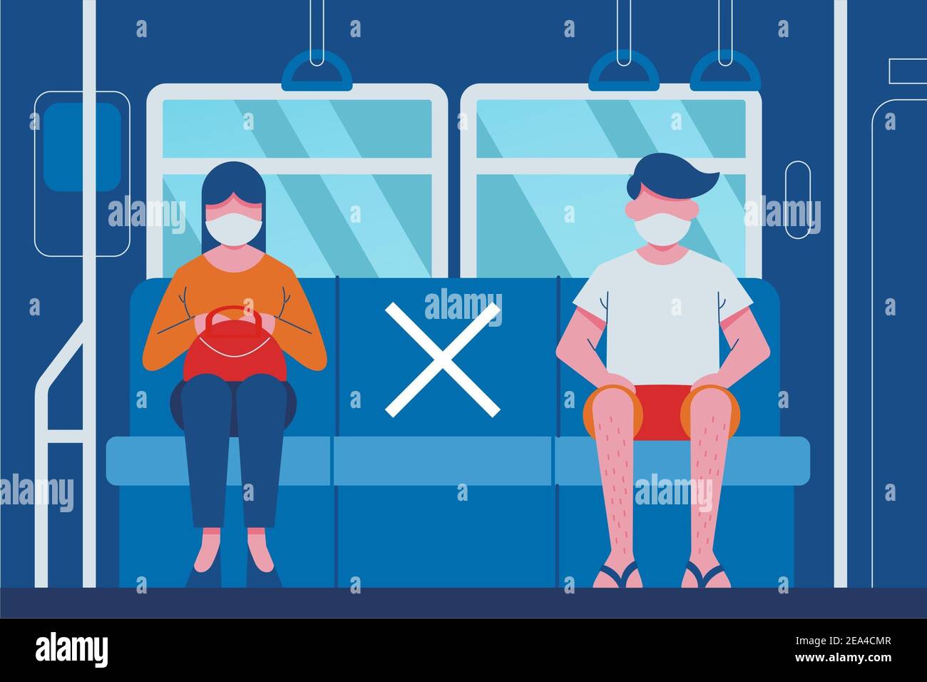 An illustration with people keeping social distance in a bus Stock ...