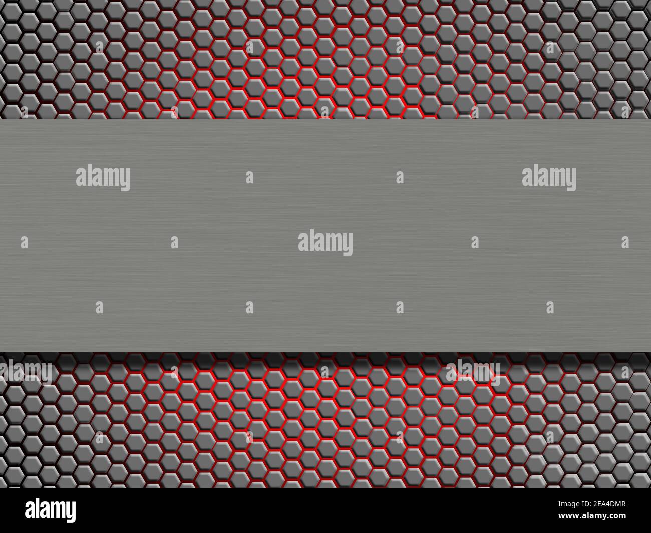 An abstract gray honeycomb pattern on red neon background with space ...
