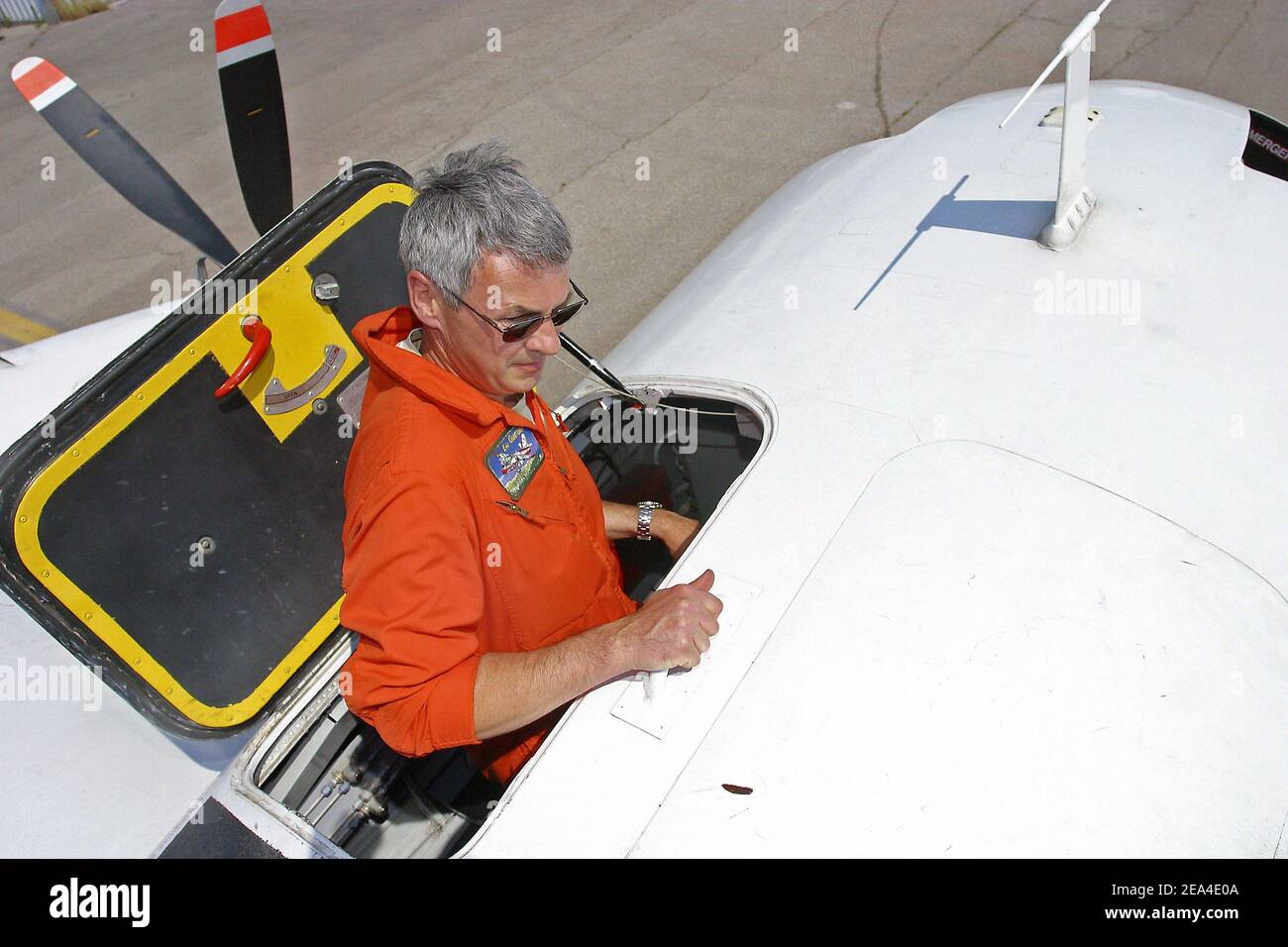 A French Civil Security pilot inspects his Conair Turbo Firecat ...