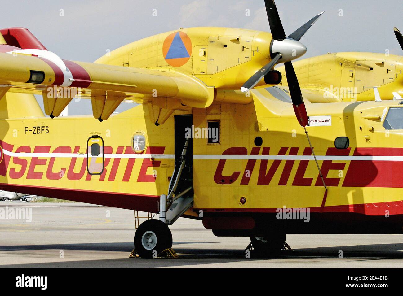 A Canadair CL-415 firebomber on its air base in Marignane, near ...