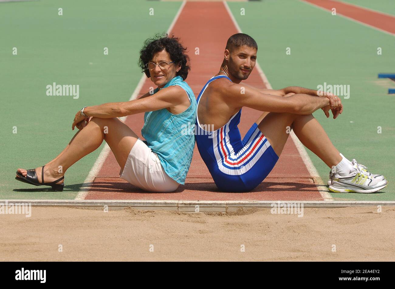 French athlete (long jump) Salim Sdiri and his coach Danielle Desmier ...