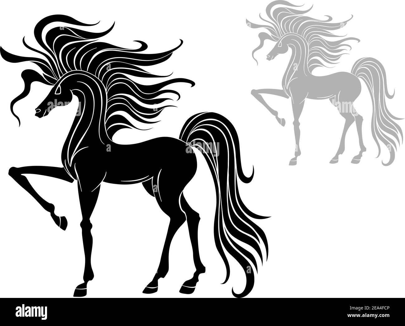 Silhouette of black wild stallion isolated on white background Stock ...