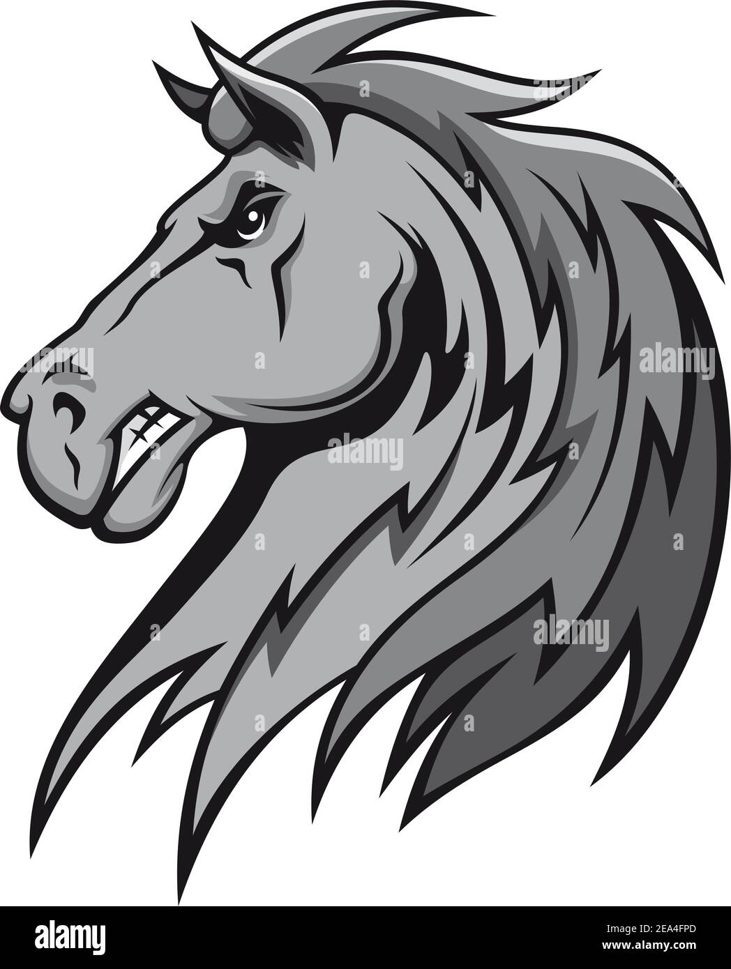 Angry wild stallion in cartoon design for mascot or equestrian sports ...