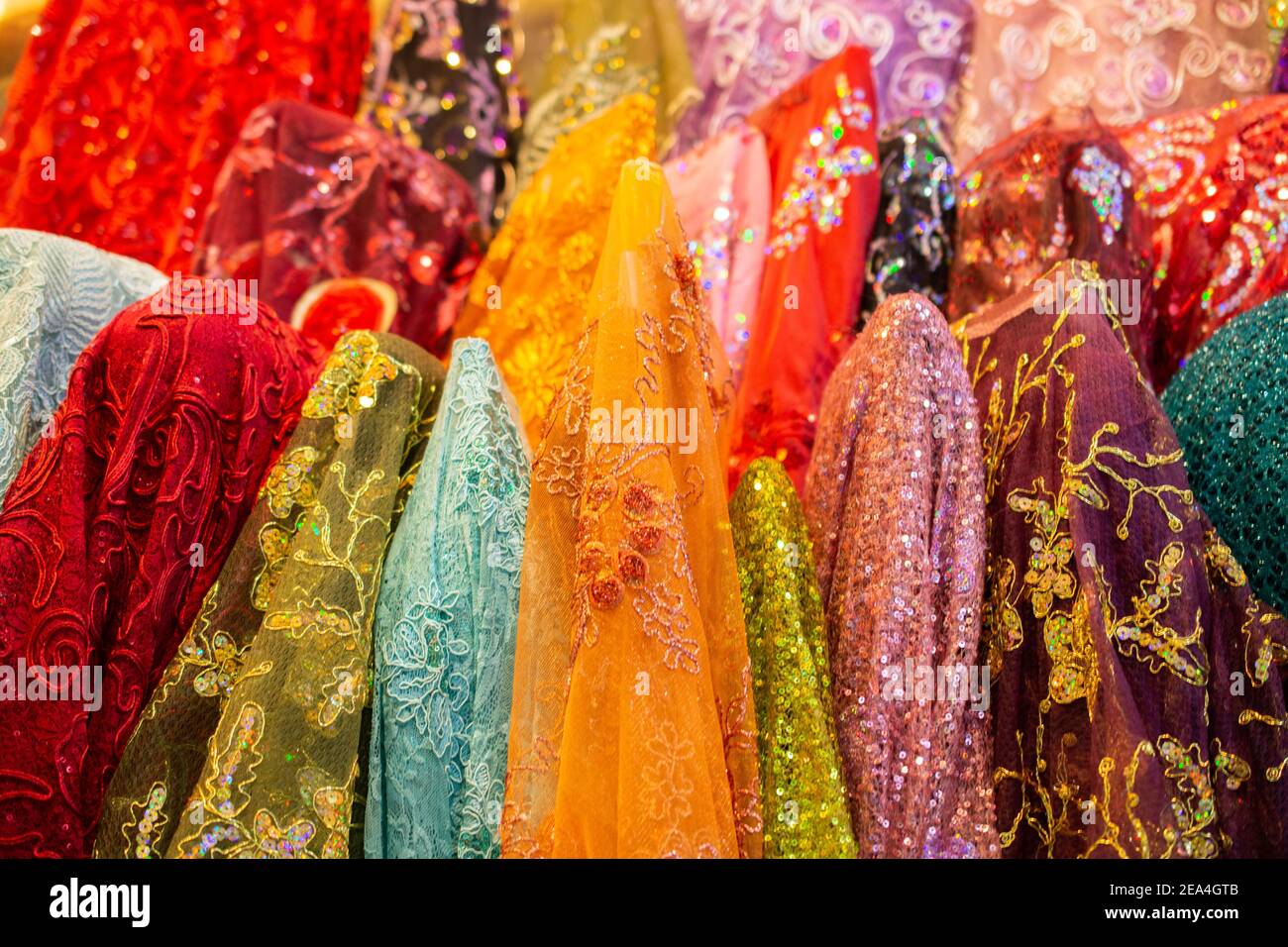 Examples of colorful fabric of various color and type Stock Photo - Alamy