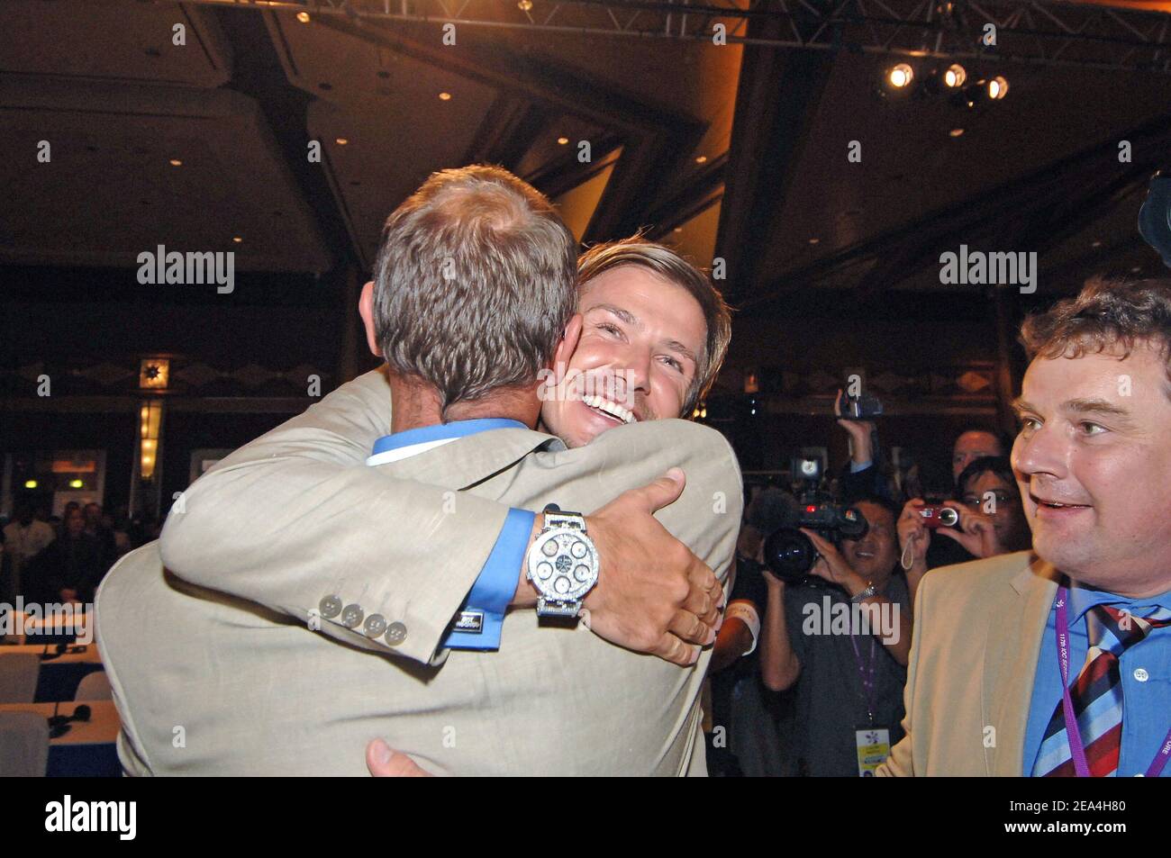 David Beckham and Sir Steve Redgrave, member of the Olympic committee ...