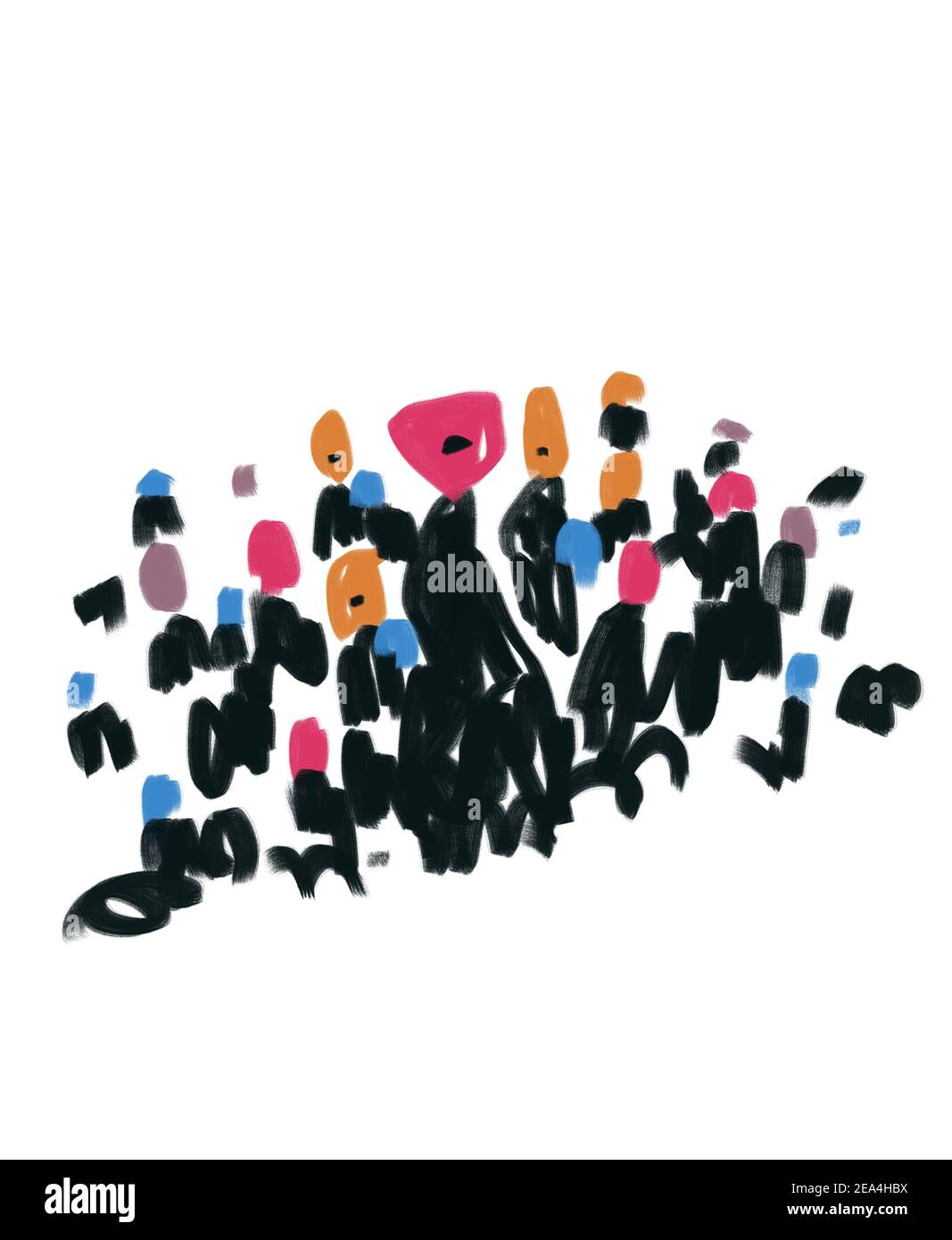 Abstract crowd of people sketch. Colorful and black isolated on white ...