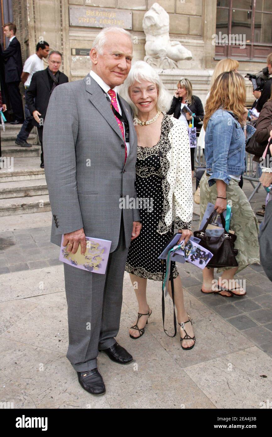 U.S. astronaut Buzz Aldrin and his wife Lois arrive to the presentation ...