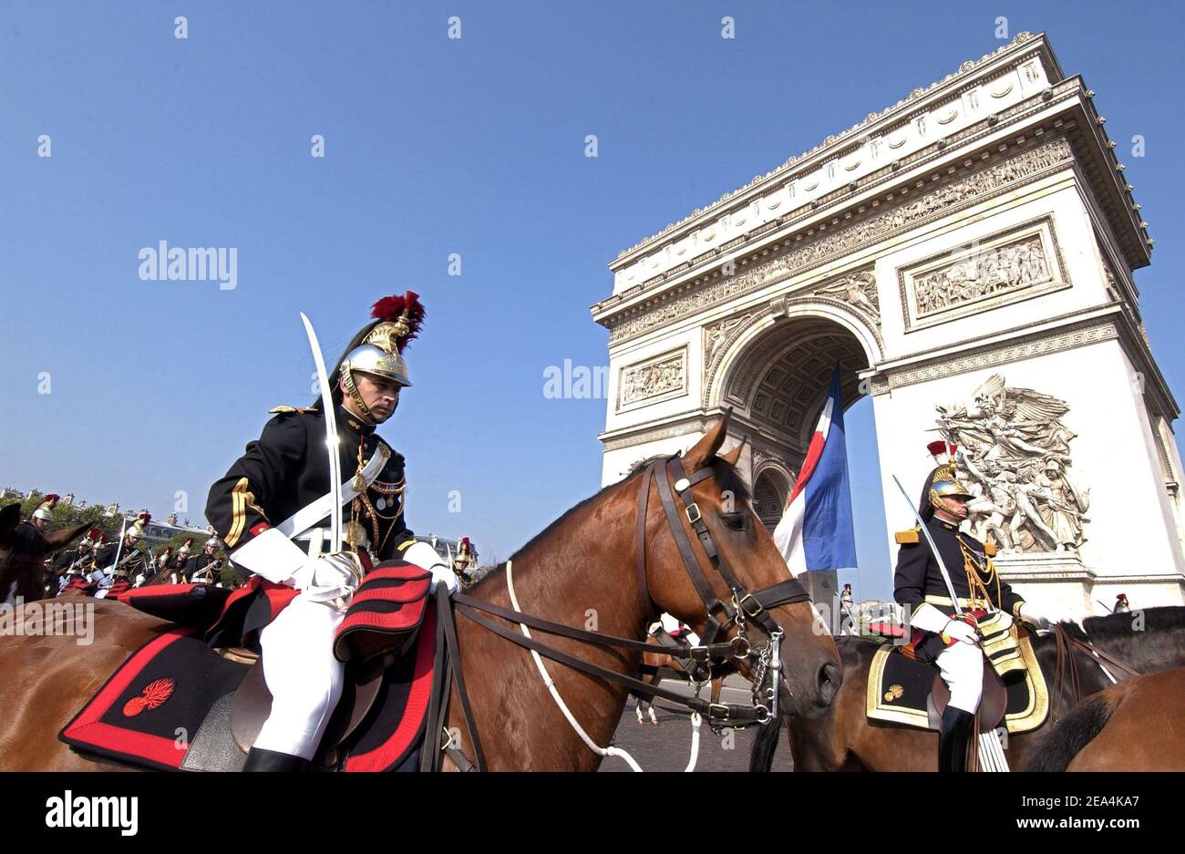 French Republican Guards at the Arc de Triomphe in Paris, France, on ...