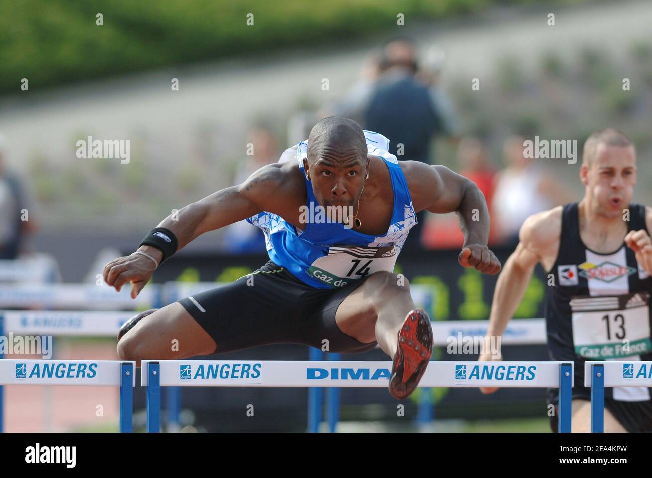 French athlete Cedric Lavanne during 110m hurdles men series at the ...