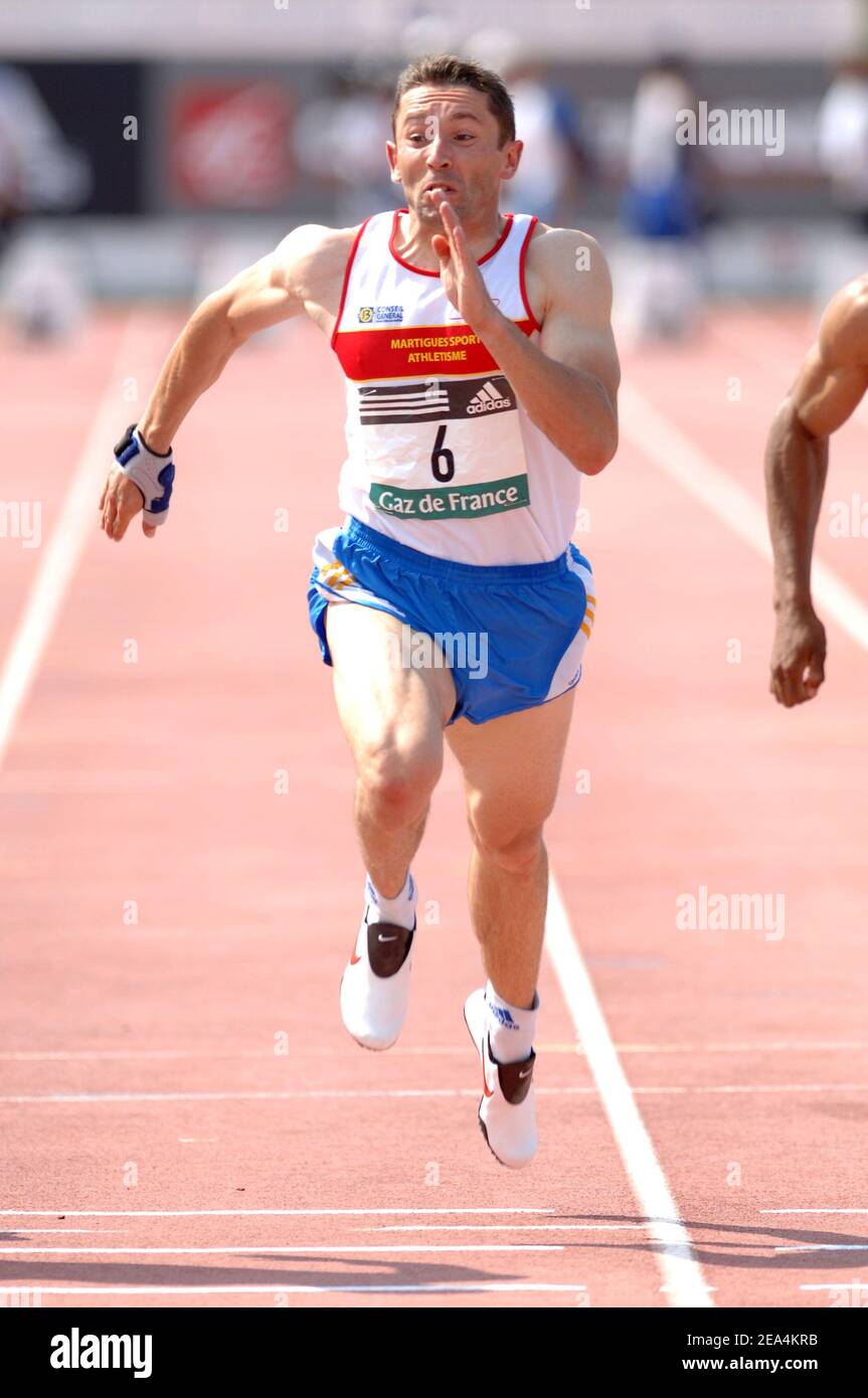 French athlete Christophe Cheval on 100m men serie at the French track ...
