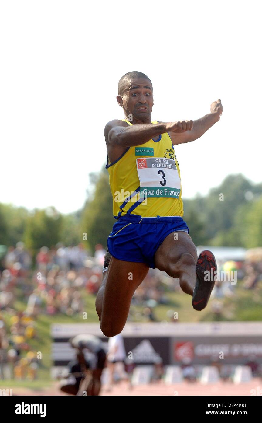 French athlete Emmanuel Bangue on the long jump, during the French ...