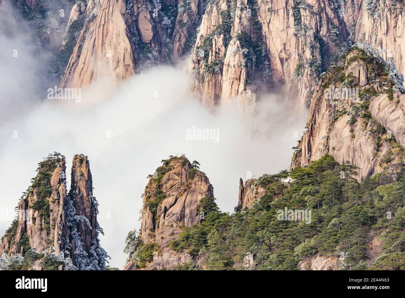 Clouds above the peaks of Huangshan National park. Anhui province China ...