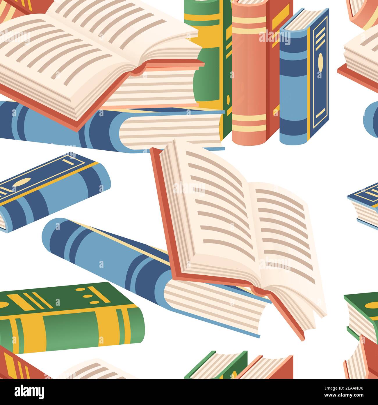 Seamless pattern books pile open and close books set for library vector ...