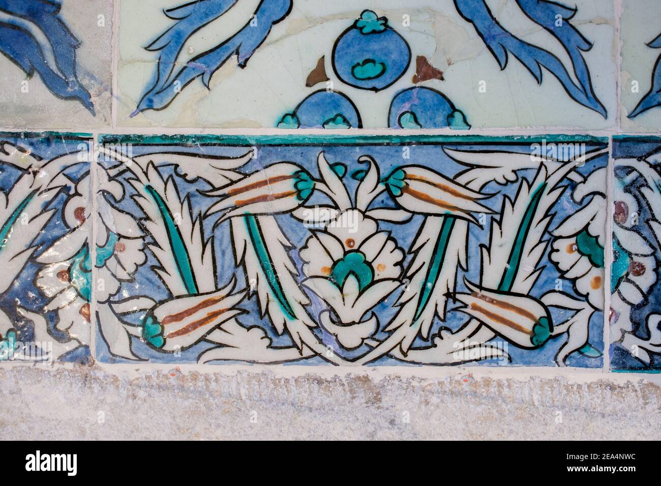 Ottoman ancient Handmade Turkish Tiles with floral patterns Stock Photo ...