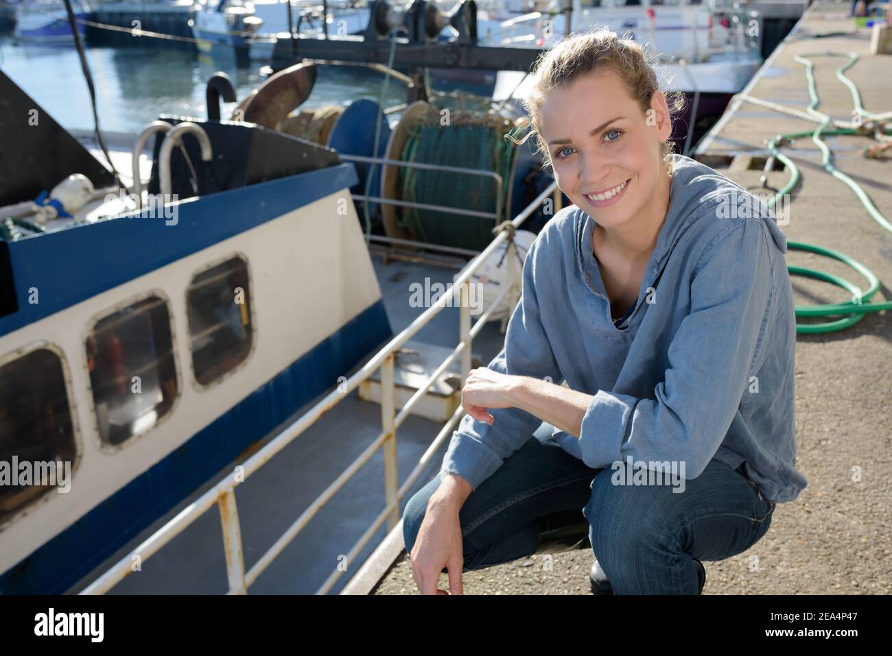female worker vessel ship in harbor Stock Photo - Alamy