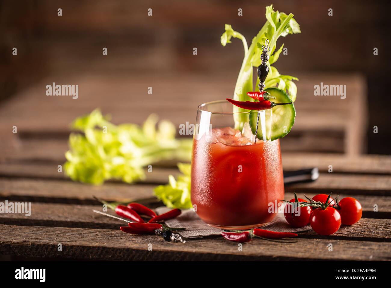 Classic bloody mary or virgin mary vodka cocktail in a cup with as a ...