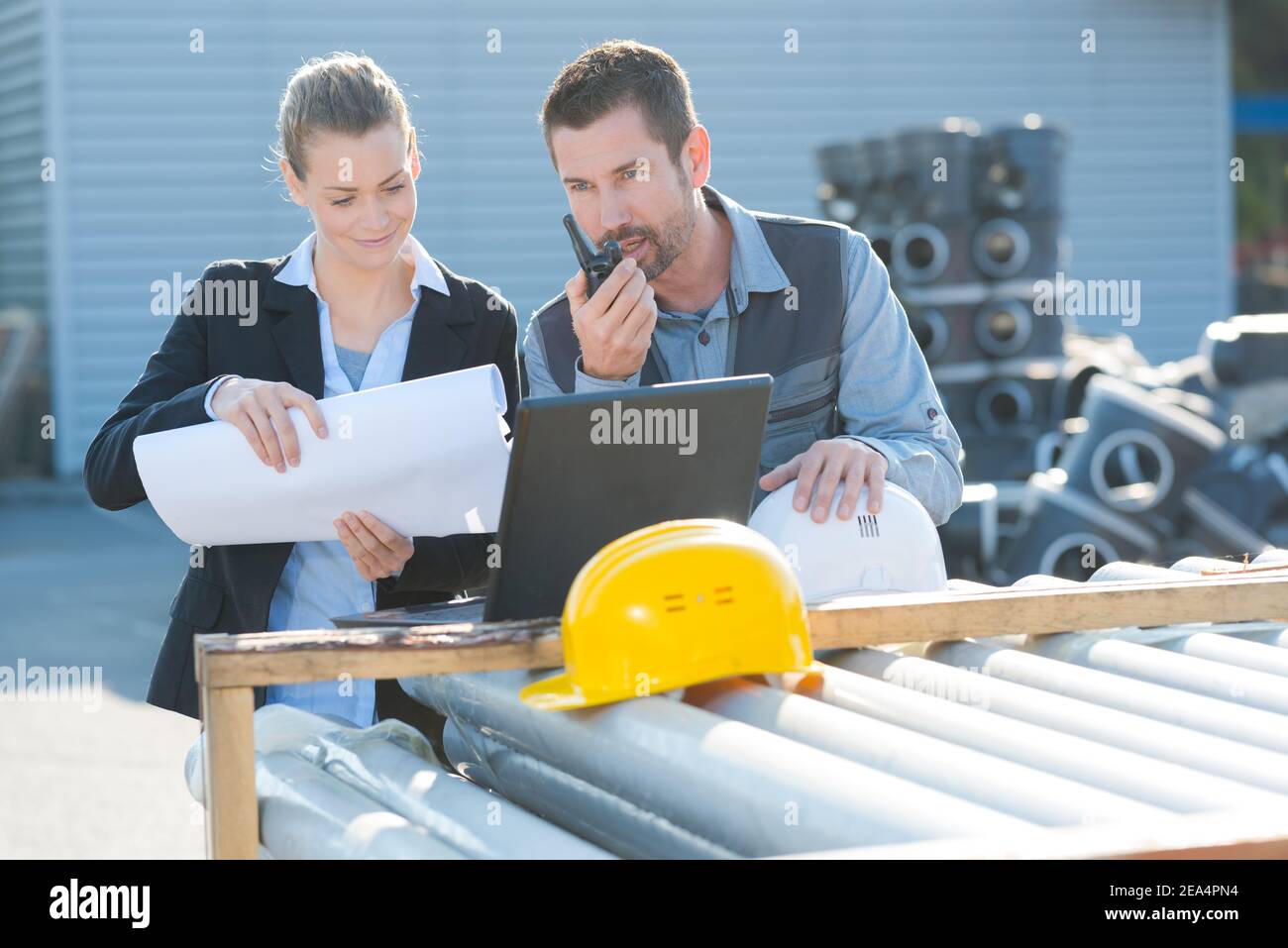 man and women in quality inspection of building construction Stock ...