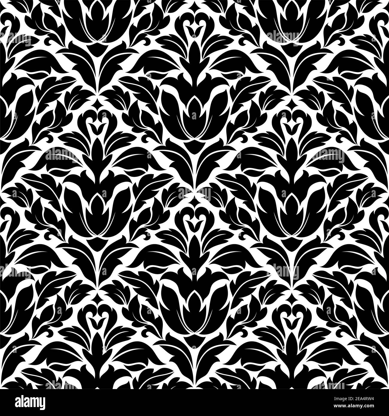 Seamless damask pattern in white and black colors for background design ...