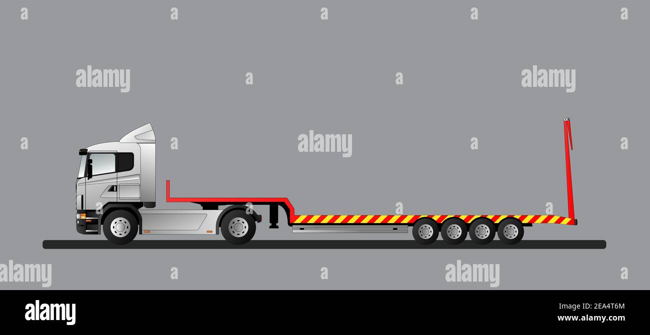 An image of a modern European truck with a low loader semi-trailer ...