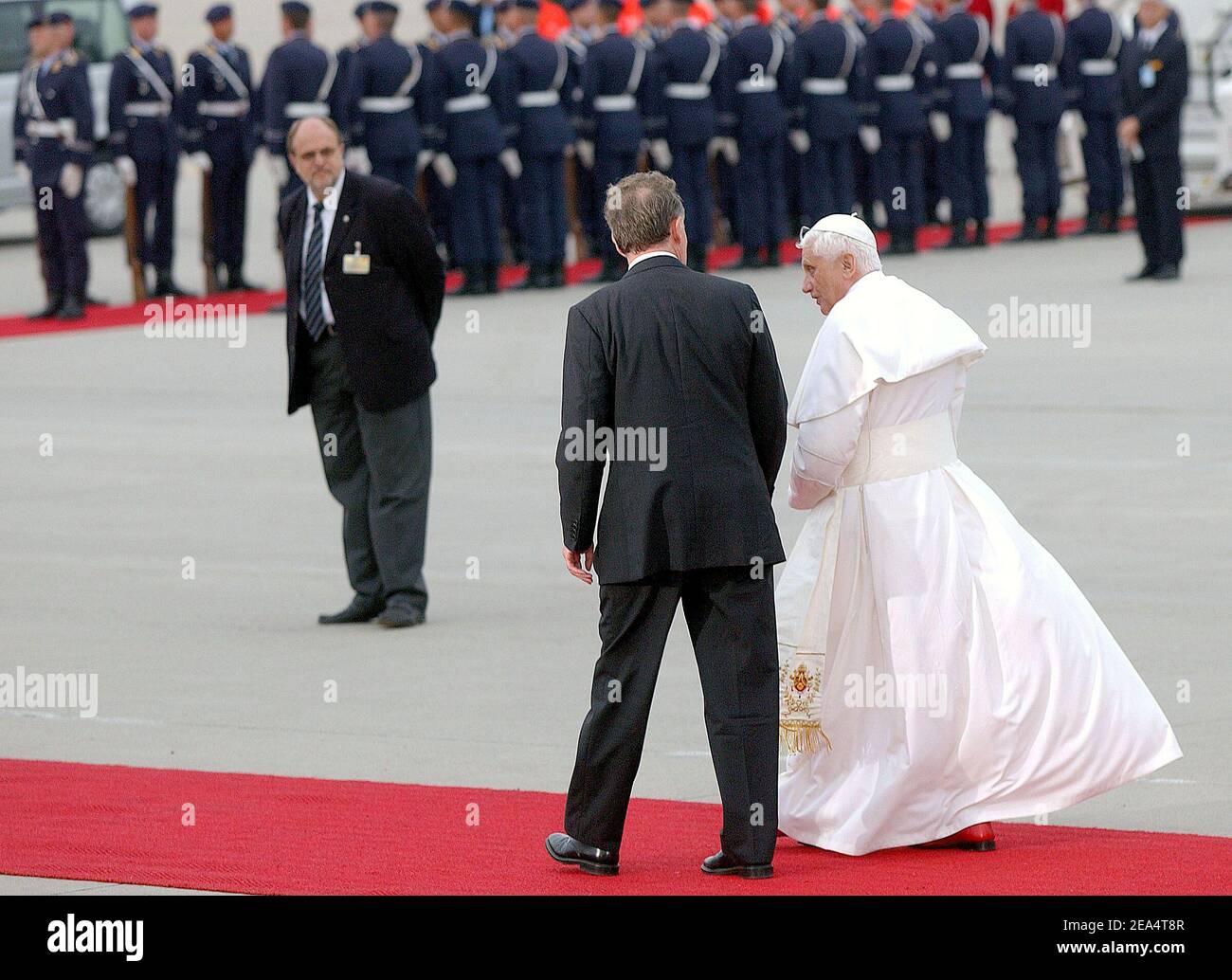 Pope Benedict XVI is accompanied by German president Horst Koehler as ...