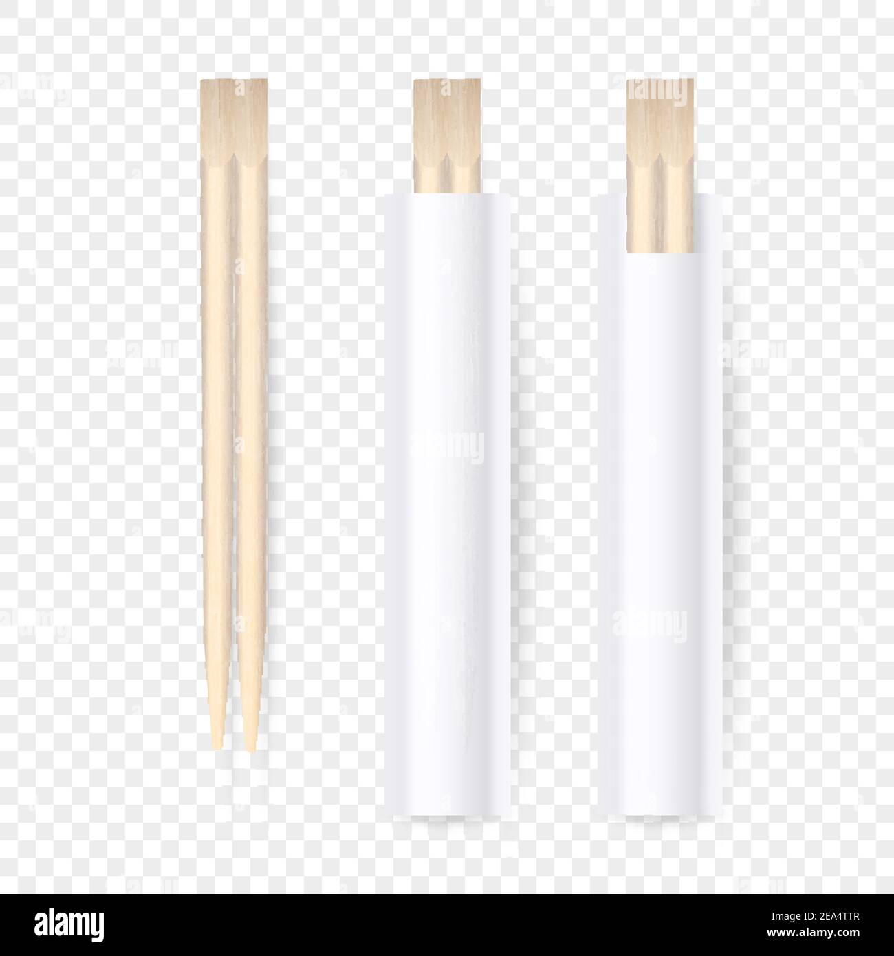 Vector 3d Realistic Wooden Chopsticks, White Blank Package Set Closeup ...