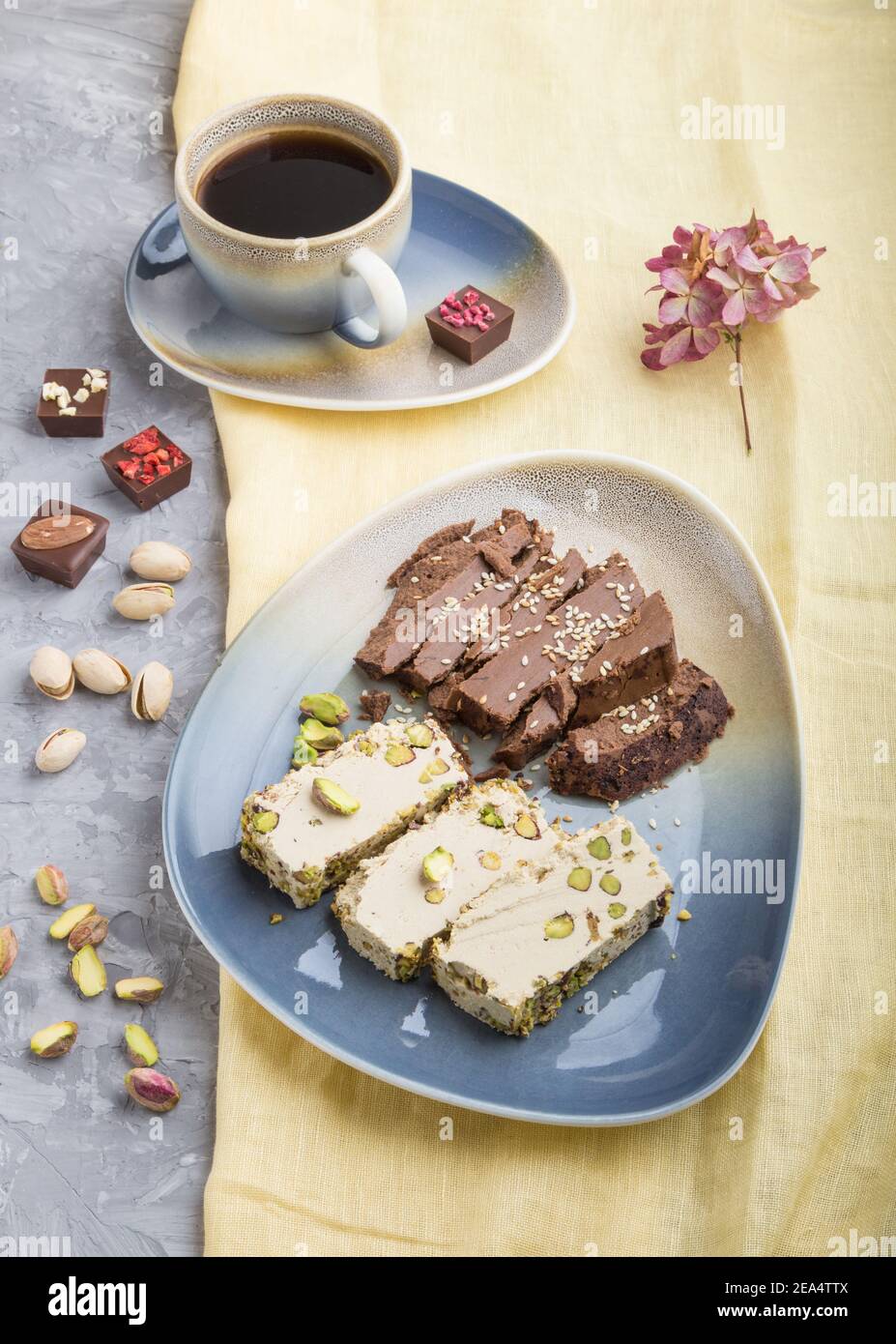 traditional arabic sweets sesame halva with chocolate and pistachio and ...