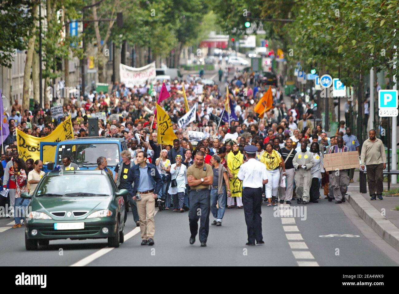 Demonstration, in Paris, France, on September 1, 2005, after a fire ...